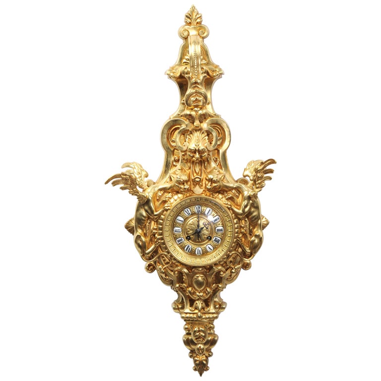 Hounds Of The Devil, Large Gothic Antique French Gilt Bronze Cartel ...