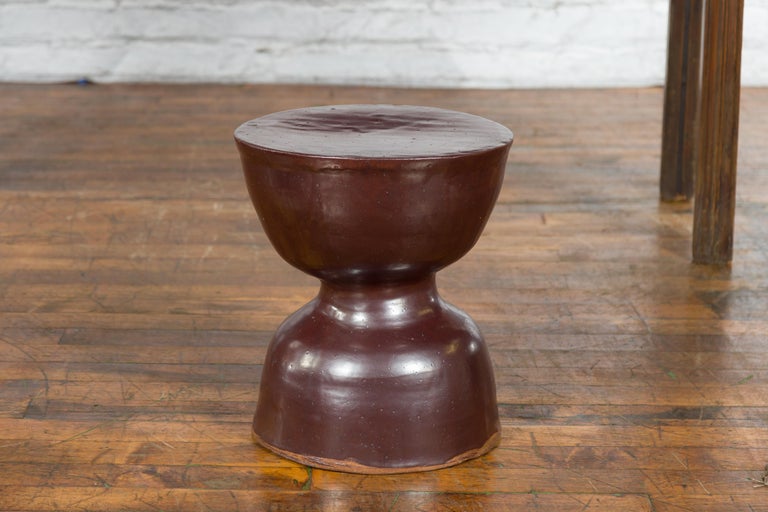 Hourglass Shaped Handmade Ceramic Garden Stool with Brown Iridescent ...