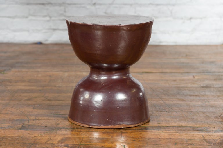 Hourglass Shaped Handmade Ceramic Garden Stool with Brown Iridescent ...