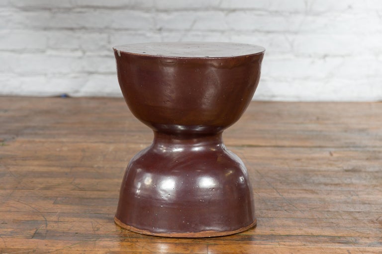 Hourglass Shaped Handmade Ceramic Garden Stool with Brown Iridescent ...