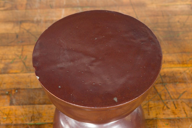 Hourglass Shaped Handmade Ceramic Garden Stool with Brown Iridescent ...
