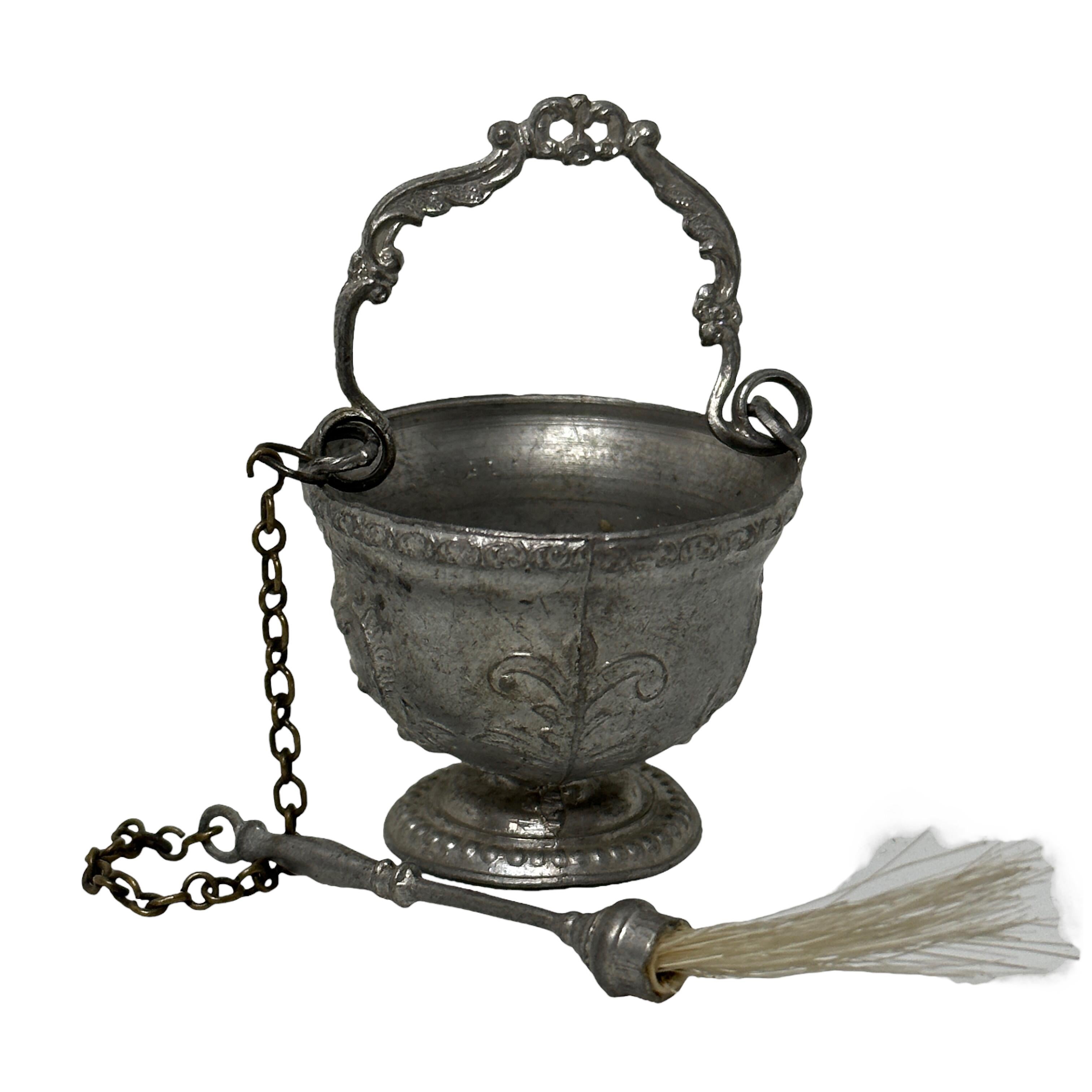 House Altar Accessory Early 20th Century Pewter Tin Holy Water Cauldron ...