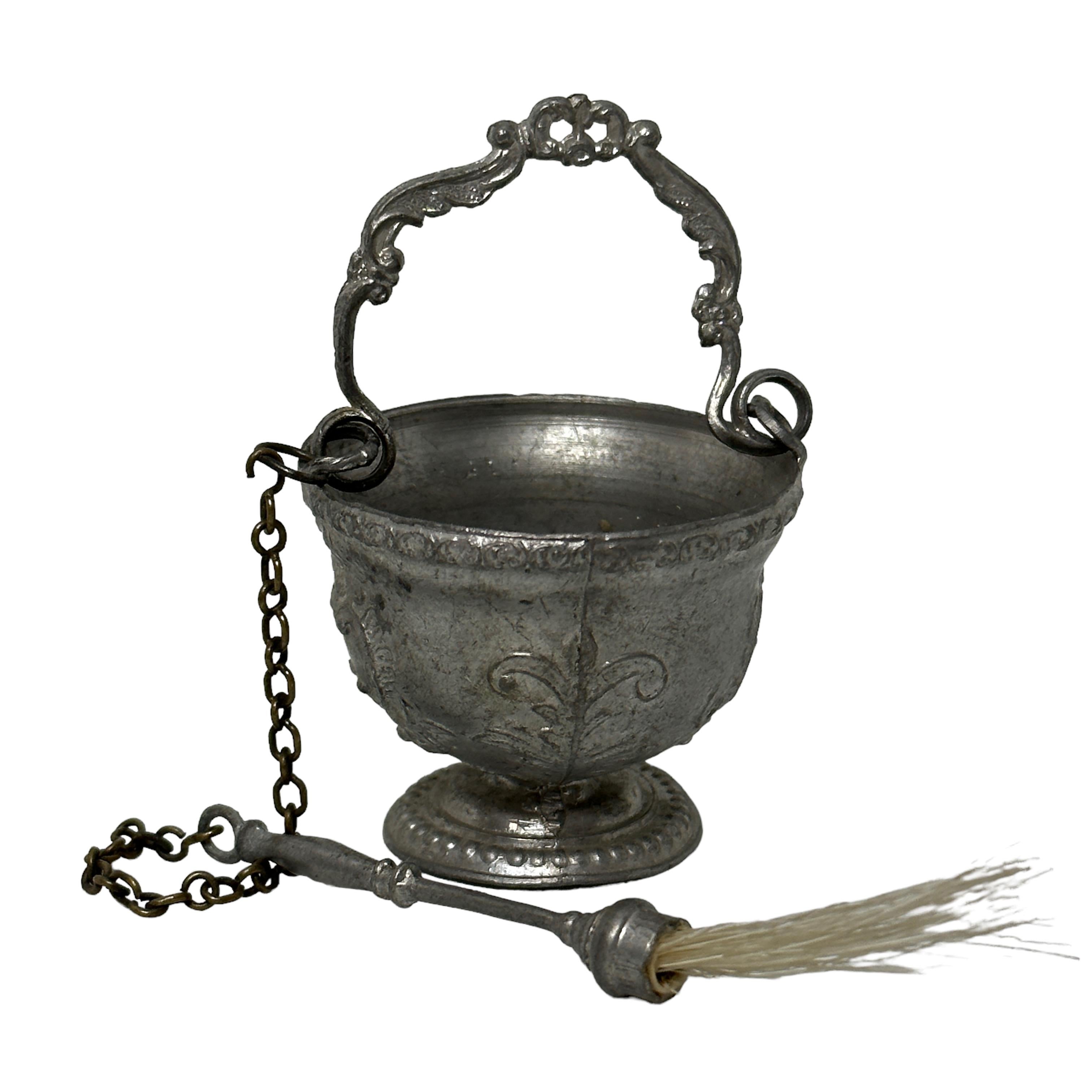 House Altar Accessory Early 20th Century Pewter Tin Holy Water Cauldron ...