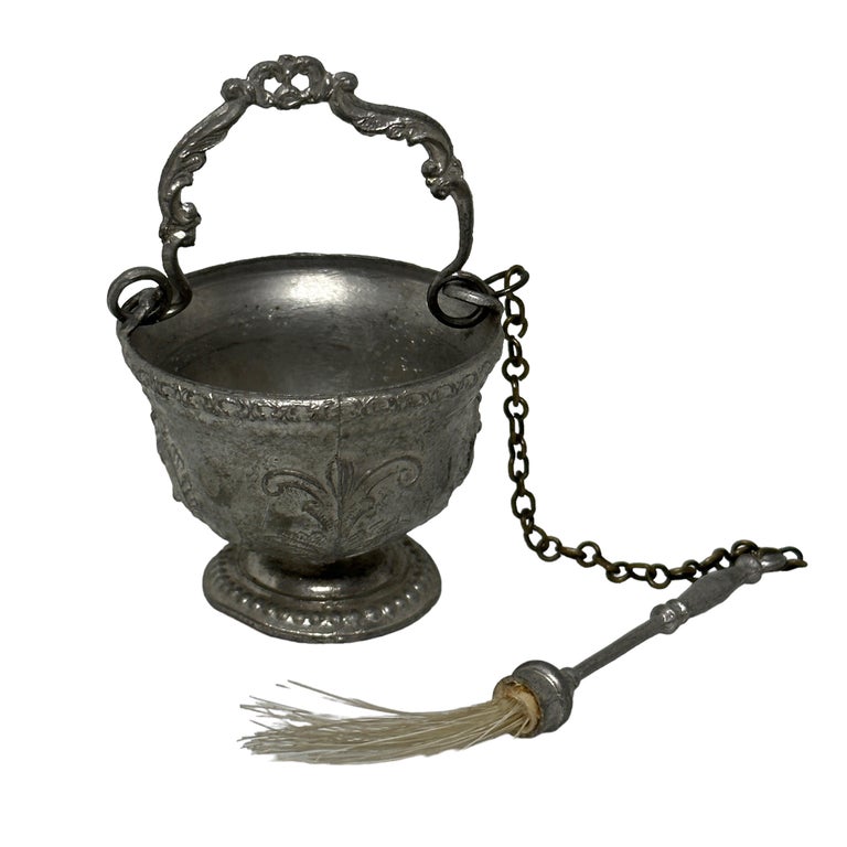 House Altar Accessory Early 20th Century Pewter Tin Holy Water Cauldron ...