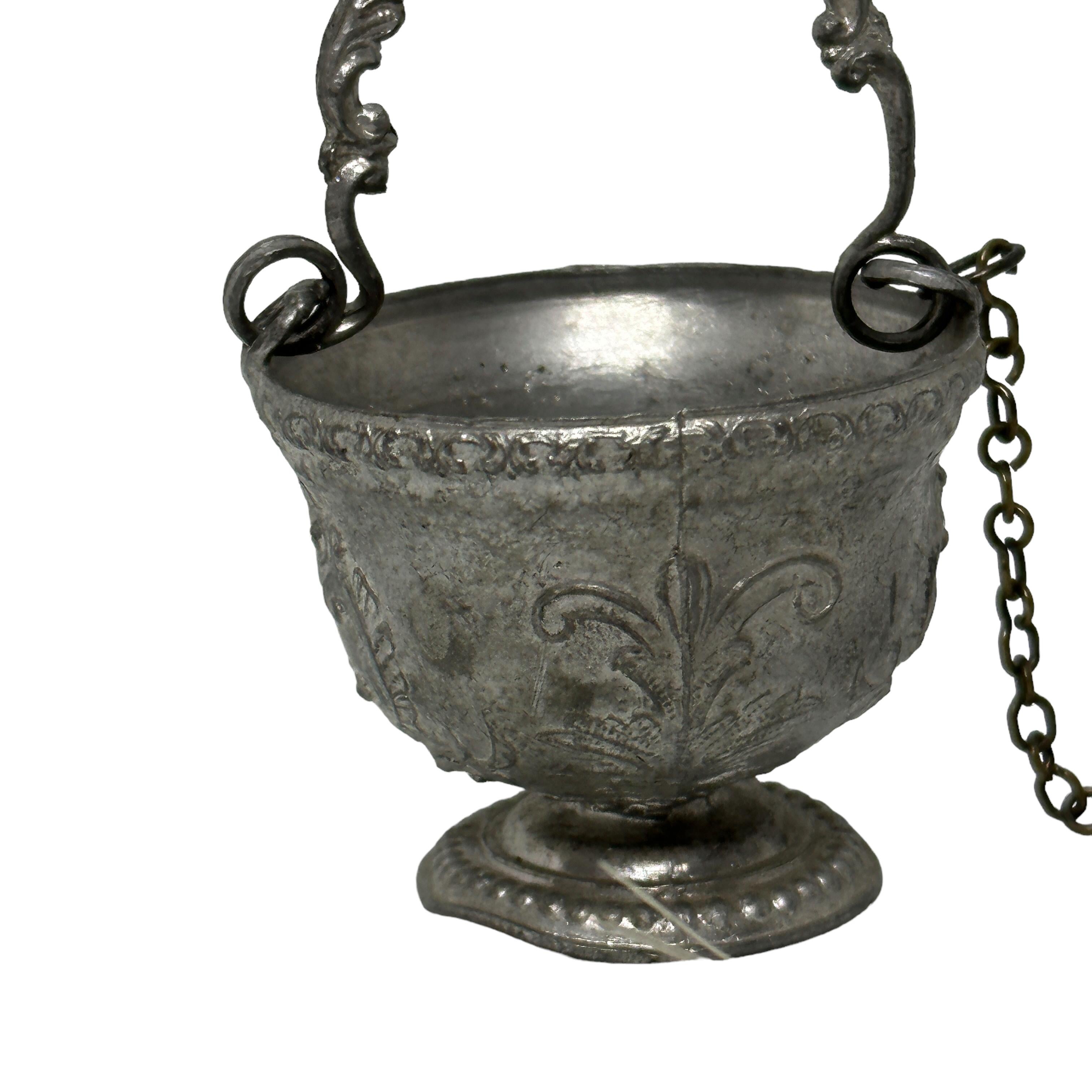 House Altar Accessory Early 20th Century Pewter Tin Holy Water Cauldron ...