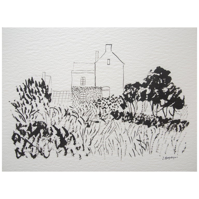 House in Kent Landscape Unframed Drawing Ink 100% Cotton Paper Intimist ...