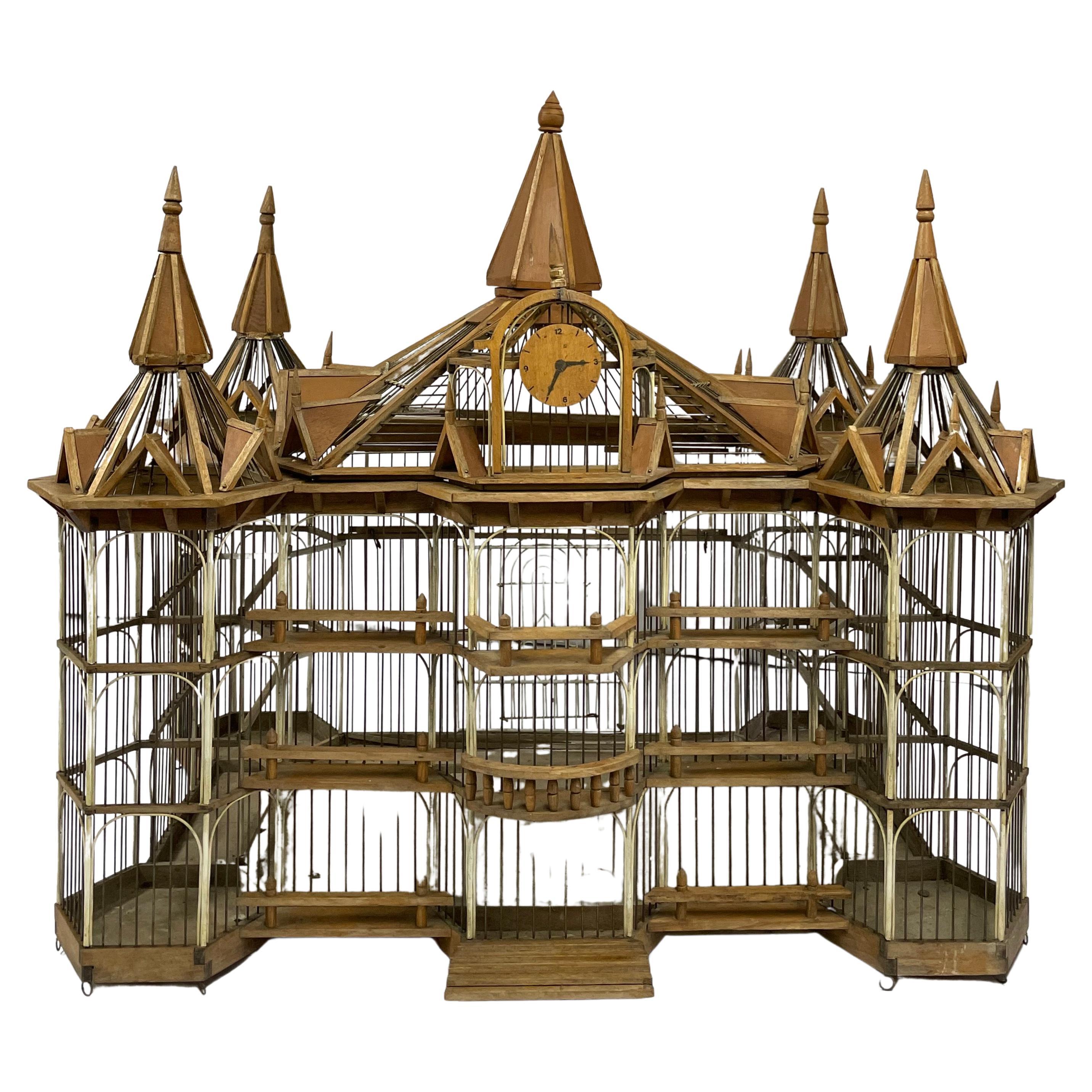French 1830s Restauration Rustic House-Shaped Bird Cage with Slanted ...