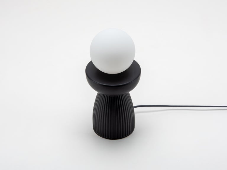 Houseof Charcoal Grey Ribbed Ceramic Table Lamp For Sale at 1stDibs