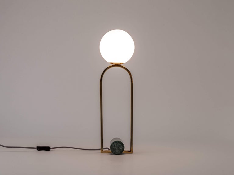 Houseof Olive Green Marble and Brass Column Table Lamp For Sale at 1stDibs