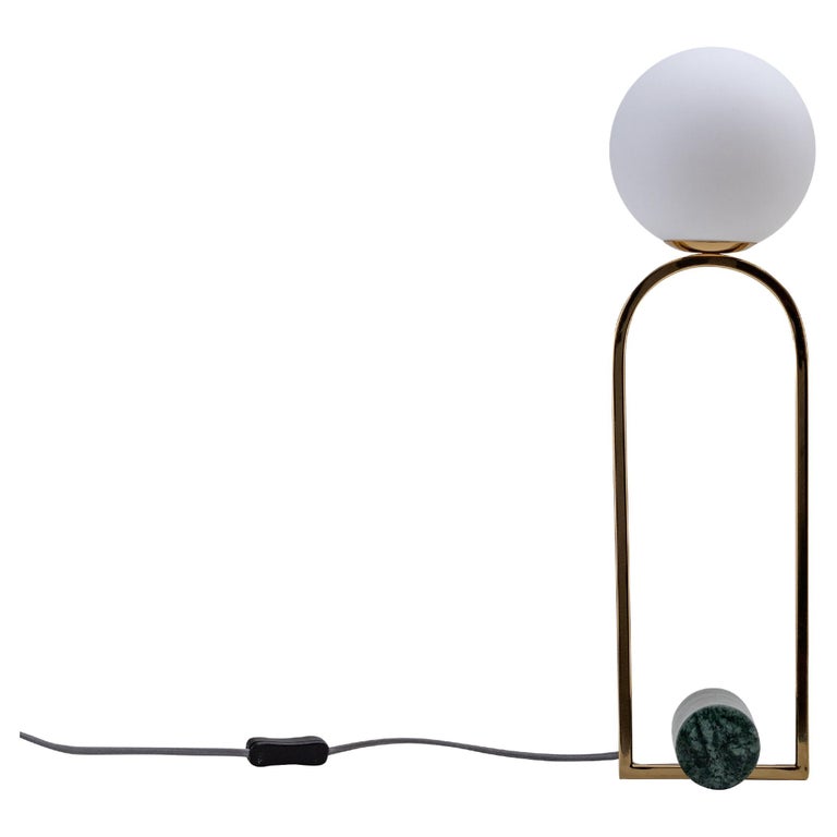 Houseof Olive Green Marble and Brass Column Table Lamp For Sale at 1stDibs