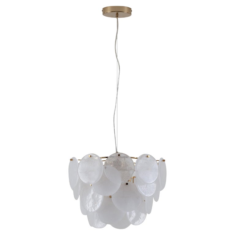 Houseof White Glass Disk Chandelier Ceiling Light For Sale at 1stDibs