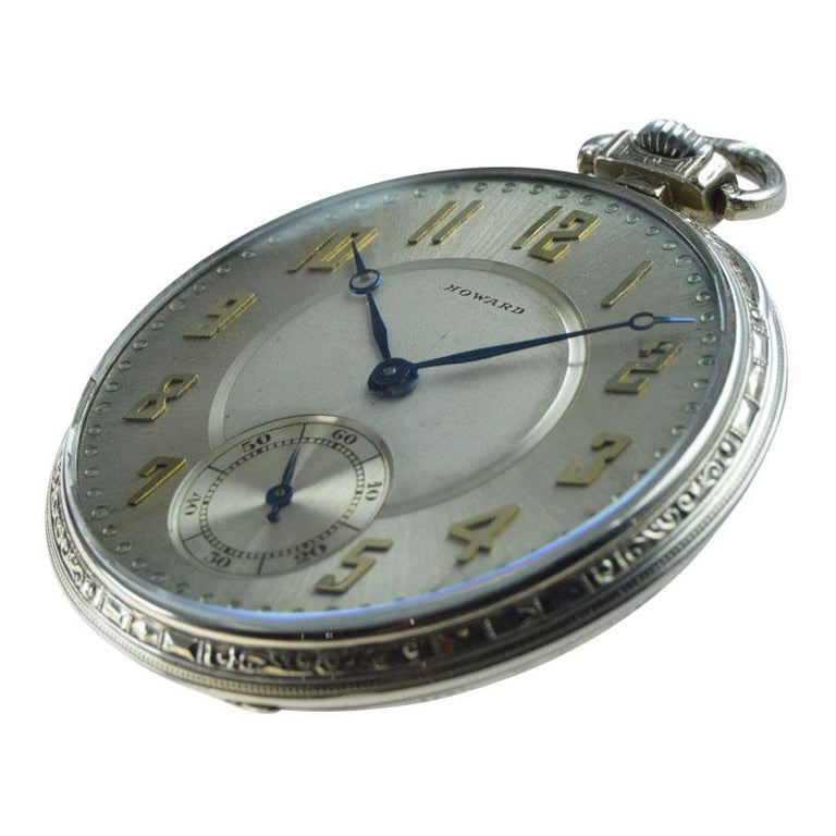 Howard 14 Karat Whilte Gold Filled Art Deco Pocket Watch from 1923 For ...
