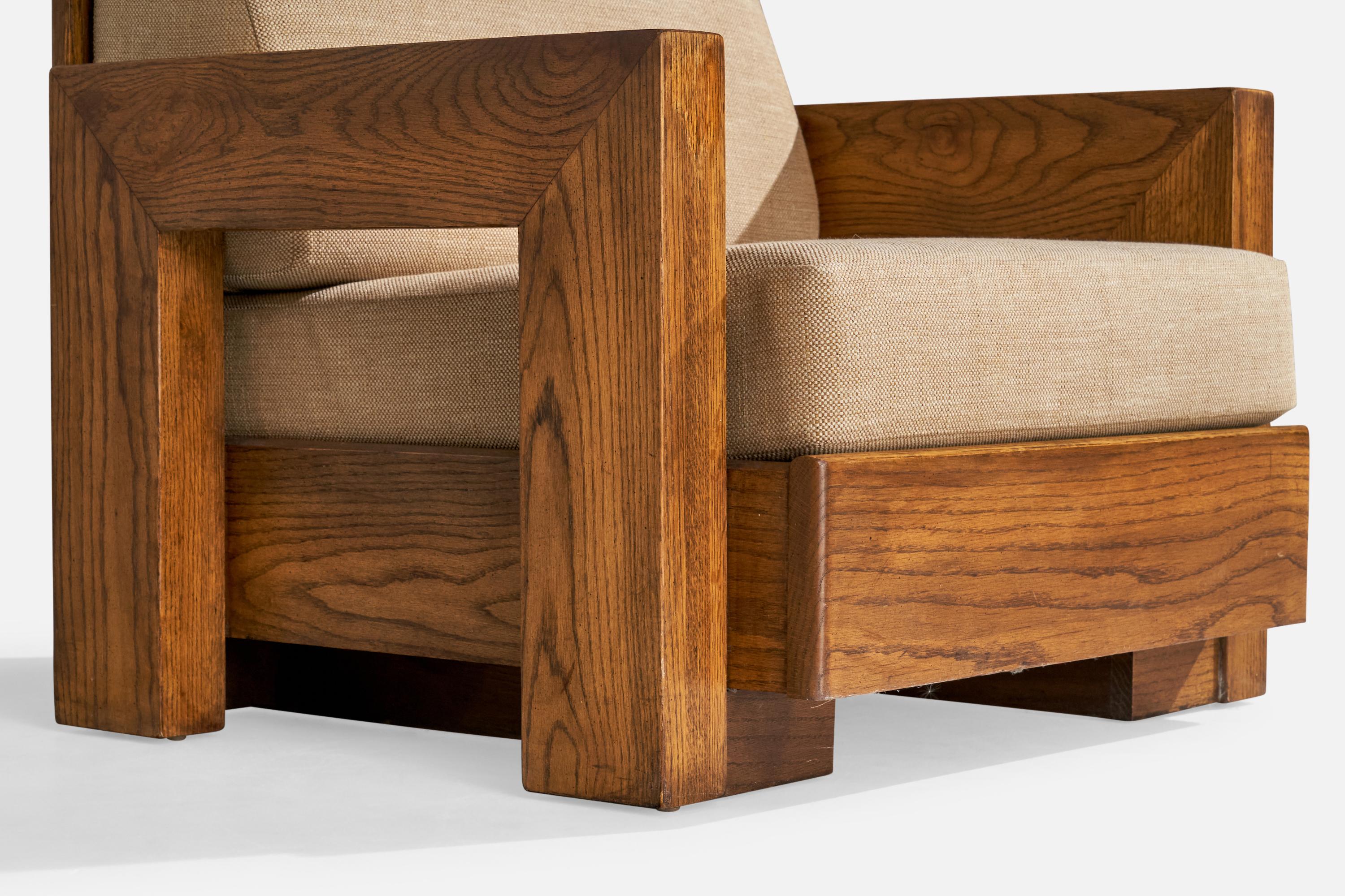 Howard Furniture, Lounge Chair with Ottoman, Oak, Fabric, USA, 1950s at ...
