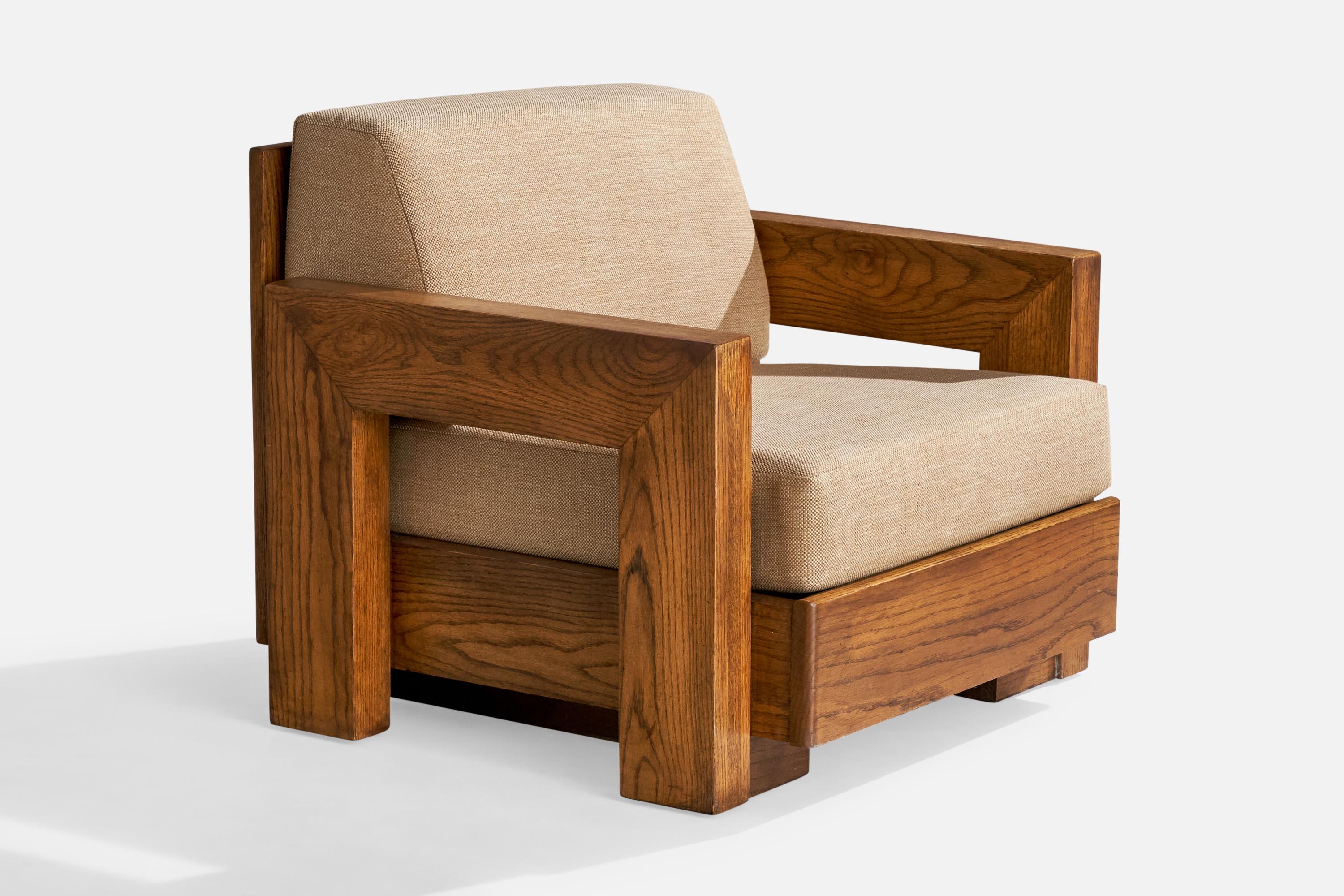 Howard Furniture, Lounge Chair with Ottoman, Oak, Fabric, USA, 1950s at ...
