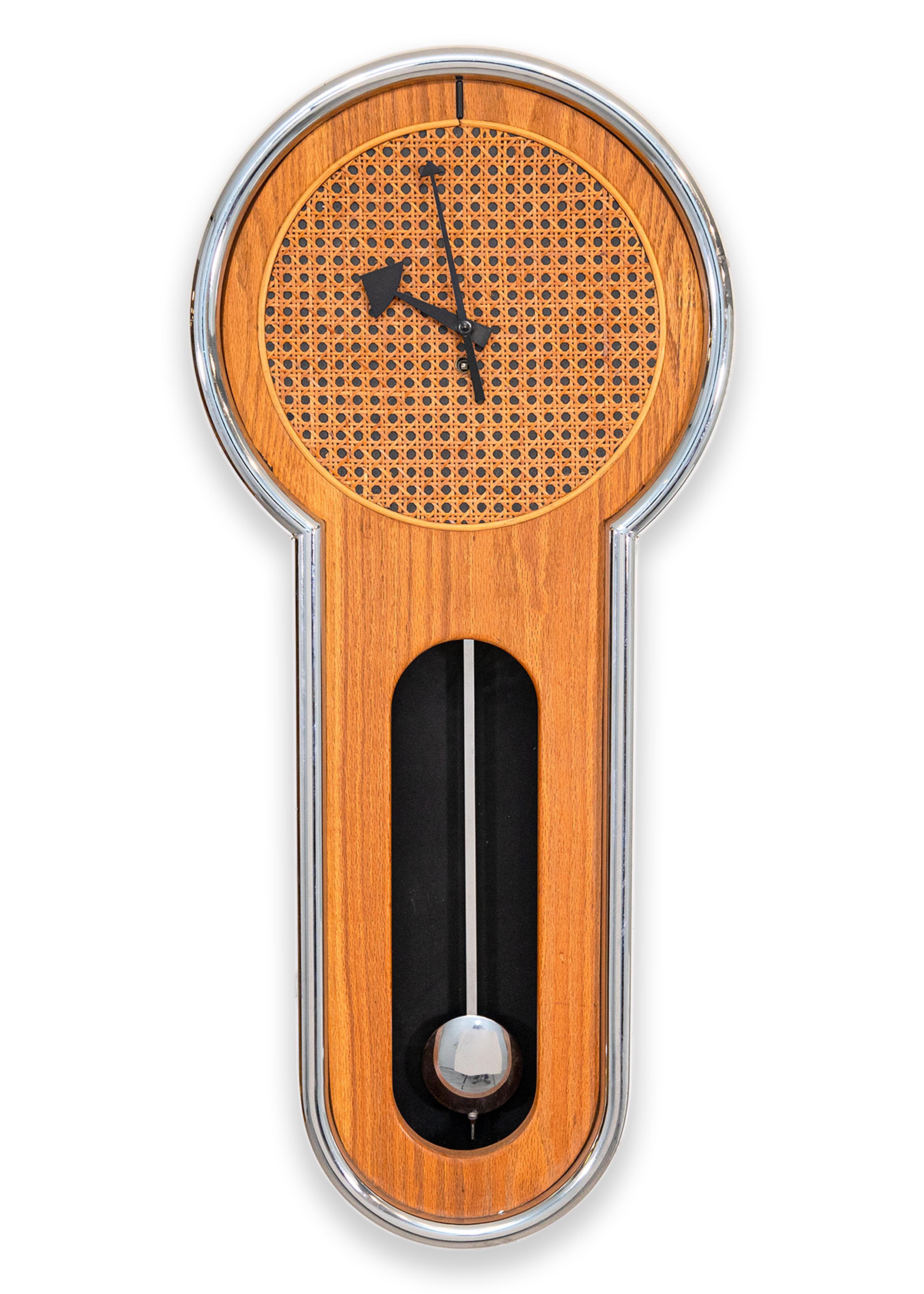Howard Miller 8 Day Chrome Wood and Rattan Face Pendulum Wall Clock ...