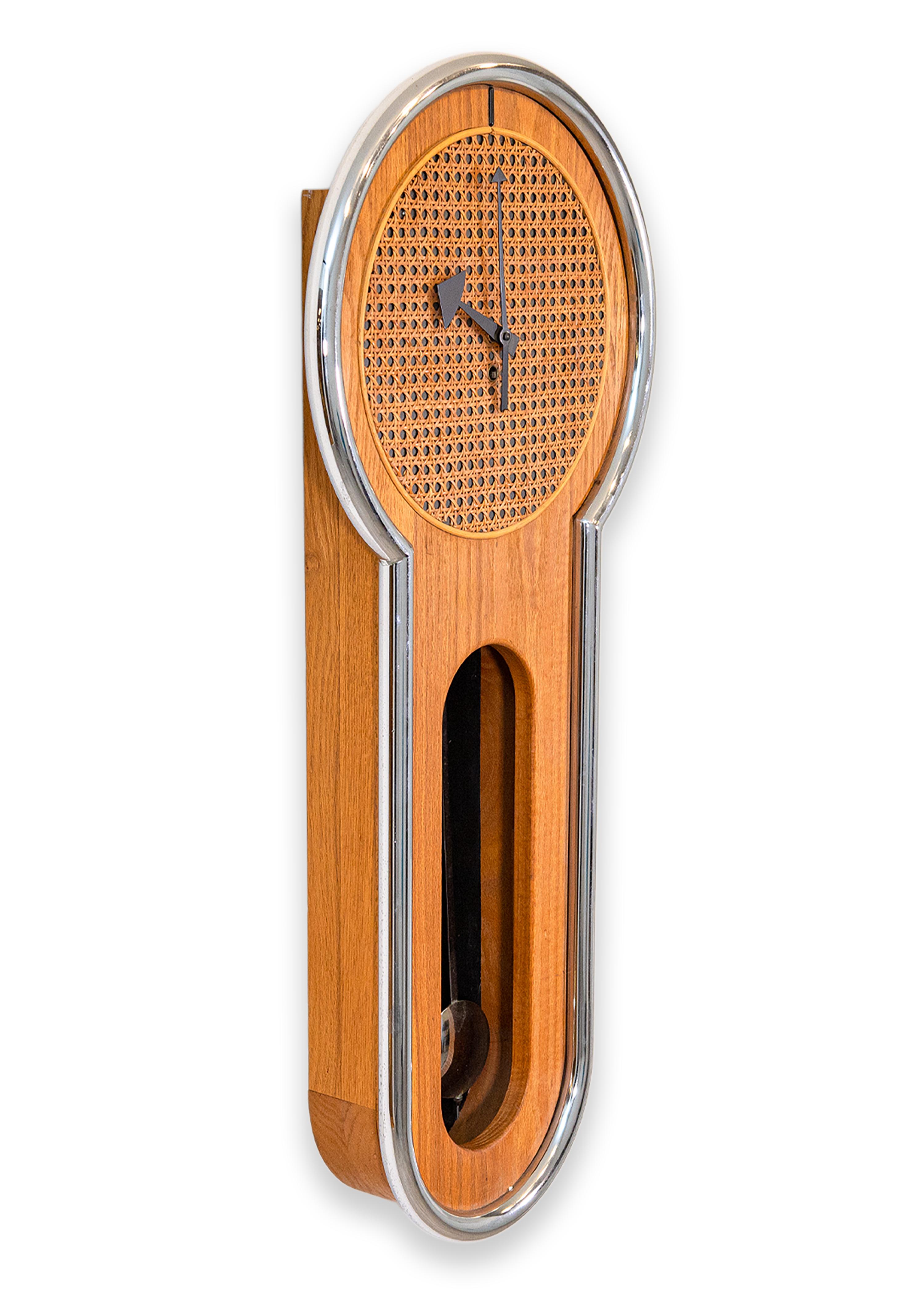 Howard Miller 8 Day Chrome Wood and Rattan Face Pendulum Wall Clock ...