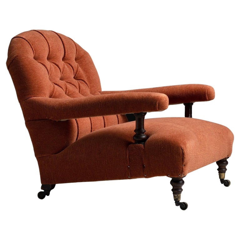 Howard and Sons Open Armchair in Orange Wool Chenille, England, circa ...