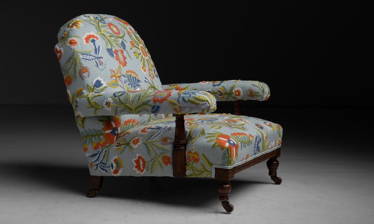 Howard Style Open Arm Library Chair in Embroidered Fabric by Pierre ...