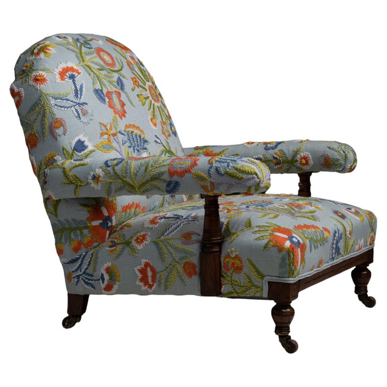 Howard Style Open Arm Library Chair in Embroidered Fabric by Pierre ...