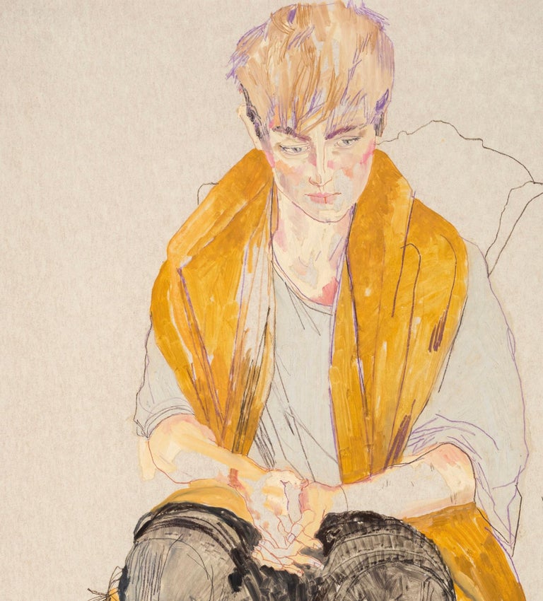 Howard Tangye - Adam M. (Yellow Scarf), Mixed media on Pergamenata ...