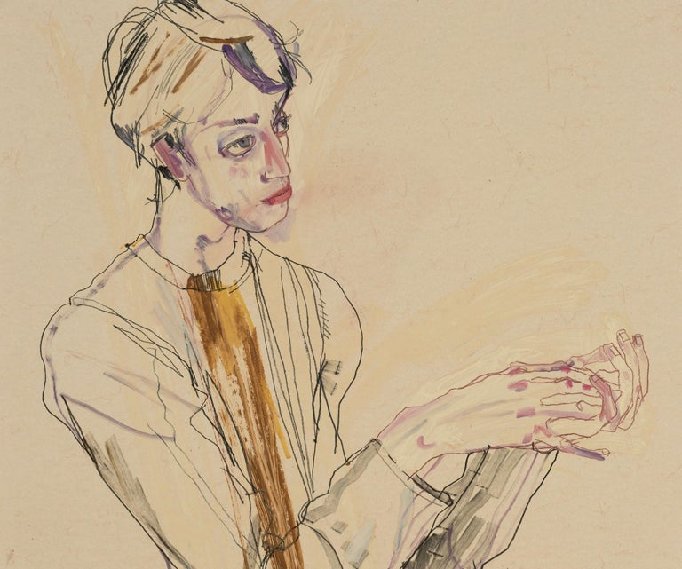 Howard Tangye - Ben Waters (Seated, Hand Holding), Mixed media on ...
