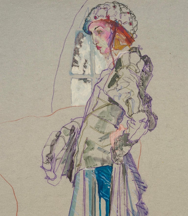 Howard Tangye - Elodie (Galliano Paris - Beret), Mixed Media on grey ...