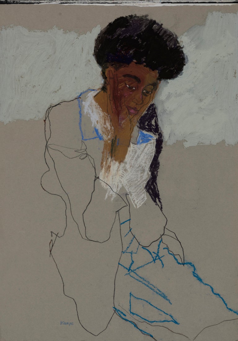 Howard Tangye - Pamela (Hands to Face), Mixed media on grey board at ...