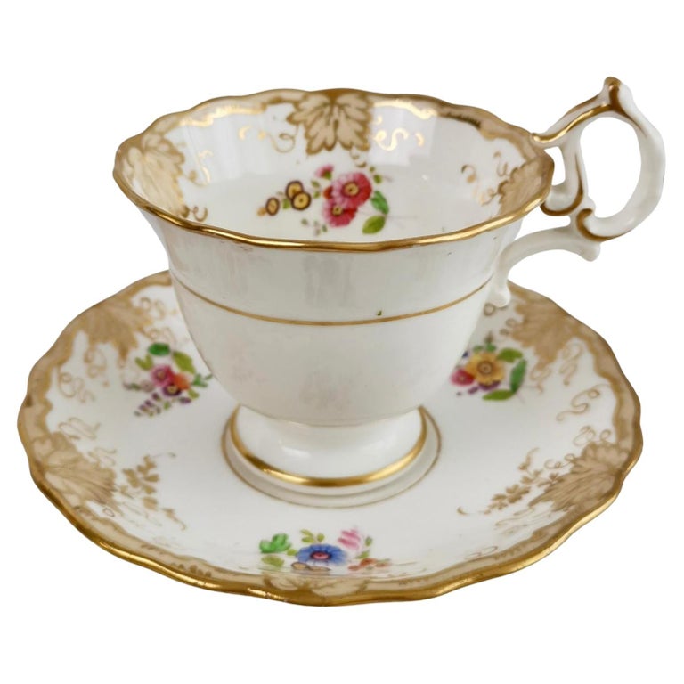 H&R Daniel Coffee Cup, White, Grey with Printed Flowers, Rococo Revival ...