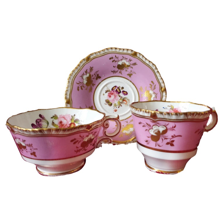 H&R Daniel First Gadroon Pink Handpainted Trio For Sale at 1stDibs