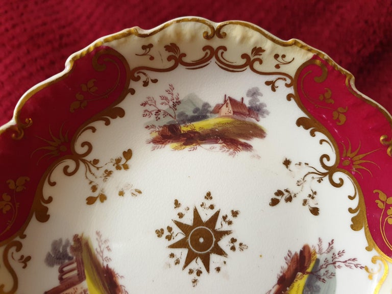 H&R Daniel Shrewsbury Red Handpainted Cup and Saucer For Sale at 1stDibs