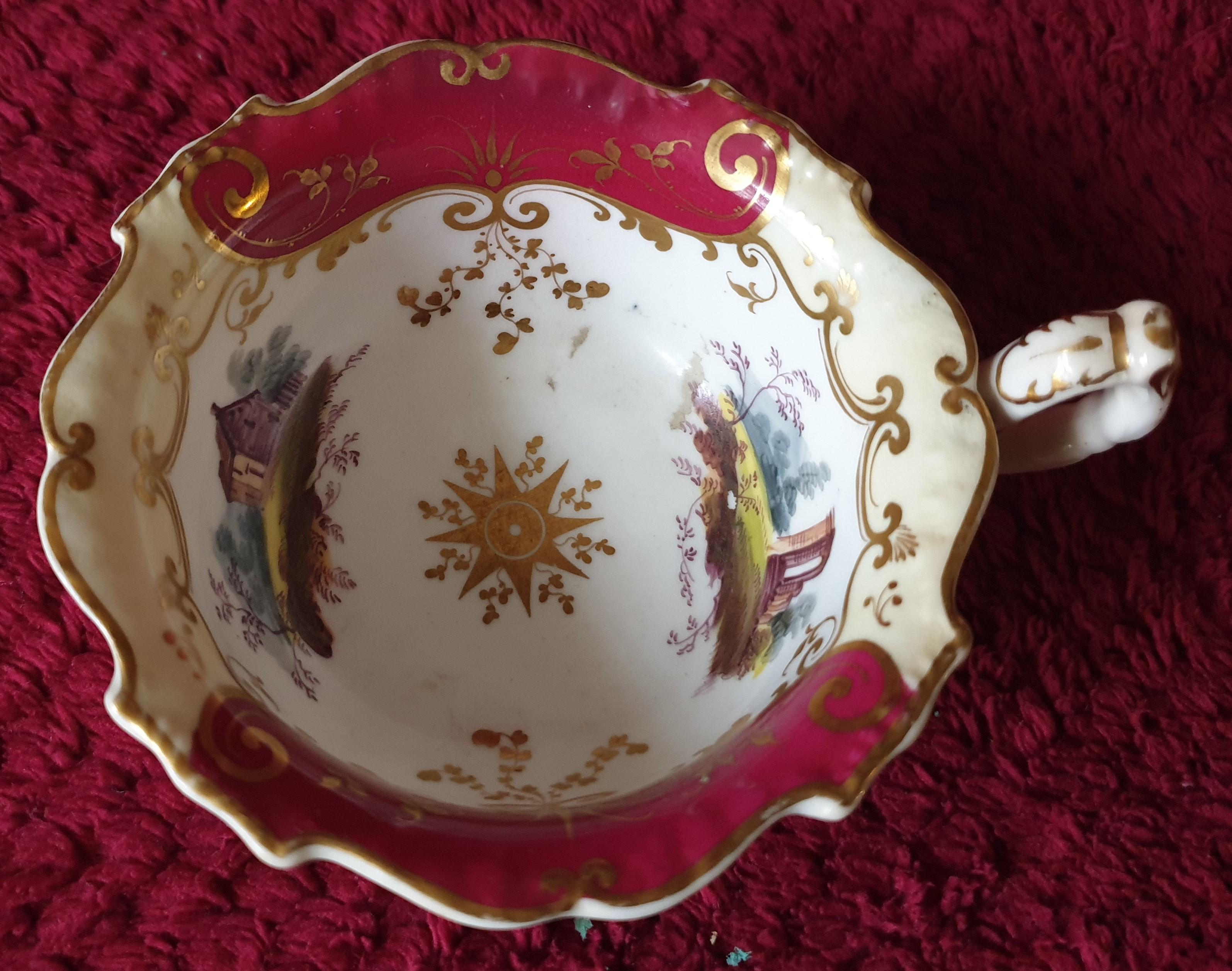 H&R Daniel Shrewsbury Red Handpainted Cup and Saucer For Sale at 1stDibs