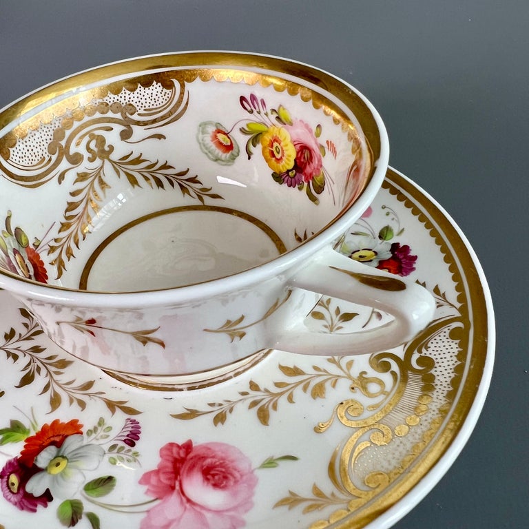 H&R Daniel Teacup Trio, White, Floral, Etruscan Shape, Regency circa ...