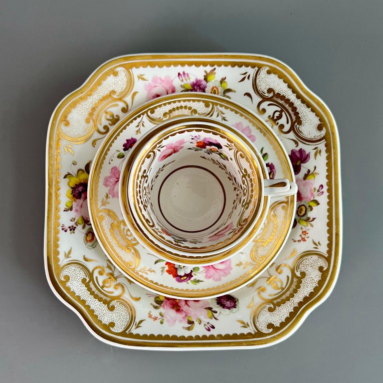 H&R Daniel Teacup Trio, White, Floral, Etruscan Shape, Regency circa ...