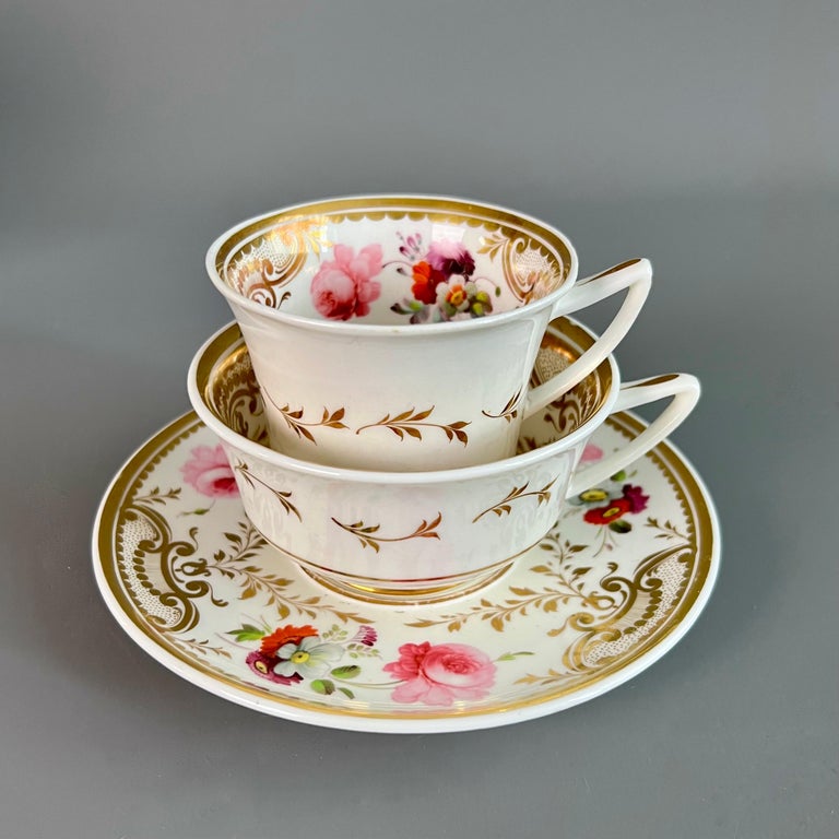 H&R Daniel Teacup Trio, White, Floral, Etruscan Shape, Regency circa ...