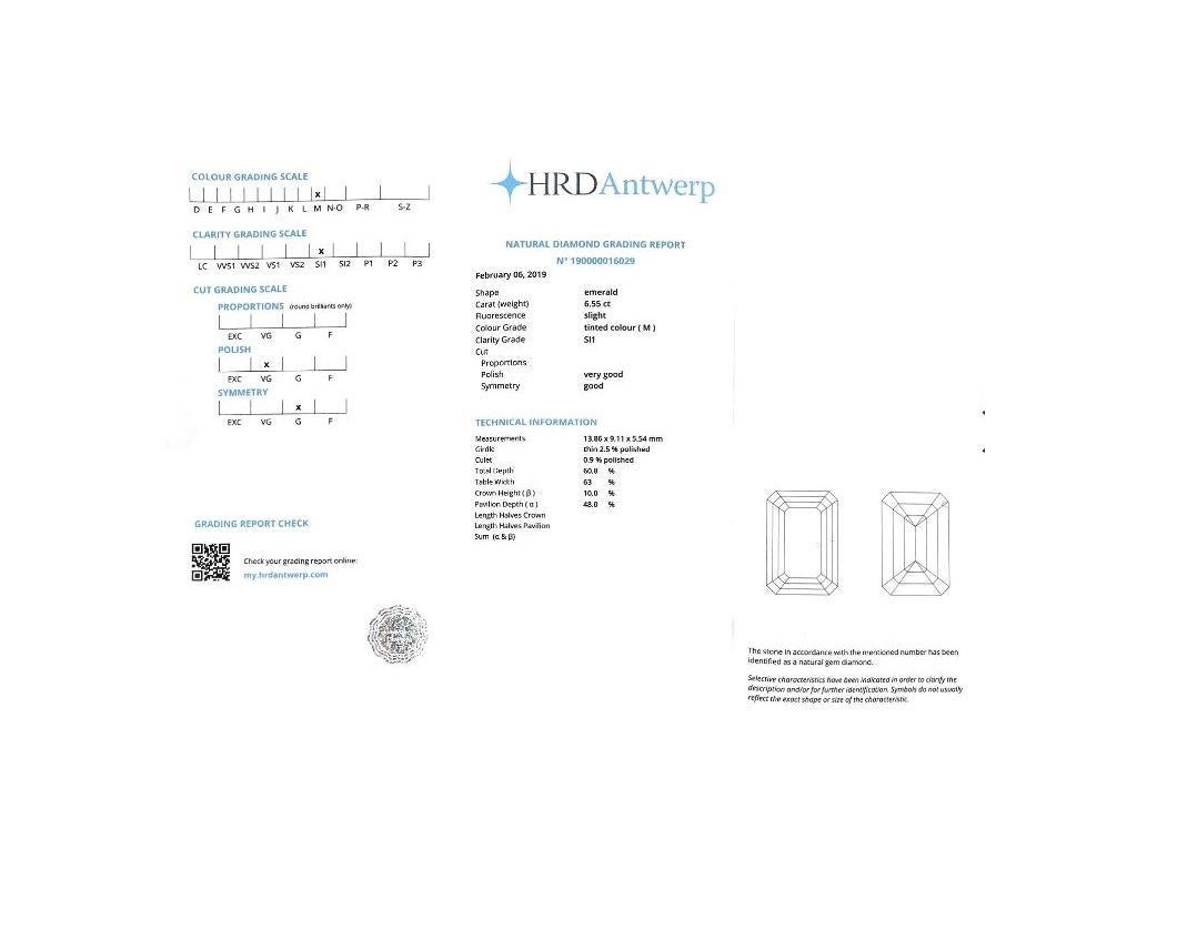 HRD Certified 6.55 Carat Emerald Cut Diamond Platinum Ring at 1stDibs