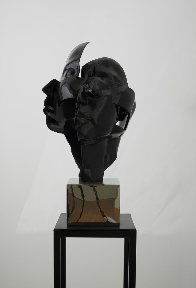 Hsu Yun Chin - Faces No3 - Black Granite and Iron Abstract Sculpture ...
