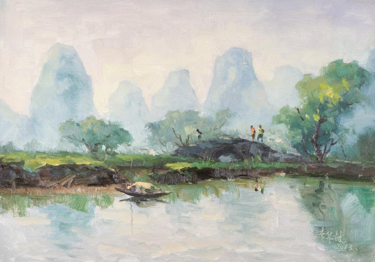 Hualin Li - Hualin Li Impressionist Original Oil Painting "Bridge Over ...