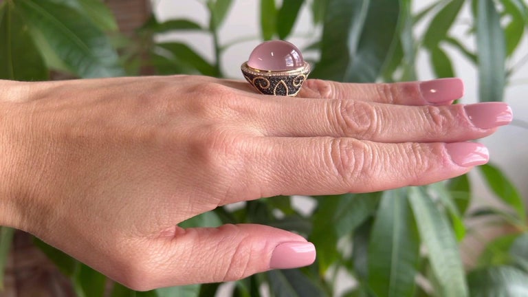 Hubert Rose Quartz Diamond 18 Karat Rose Gold Cocktail Ring at 1stDibs