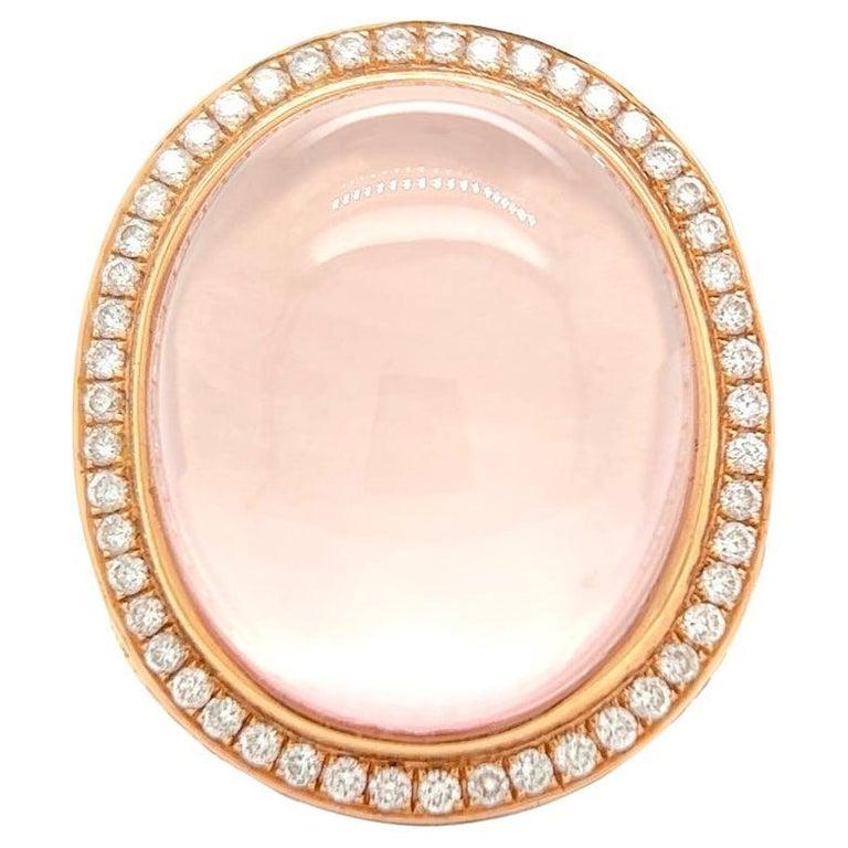 Hubert Rose Quartz Diamond 18 Karat Rose Gold Cocktail Ring at 1stDibs