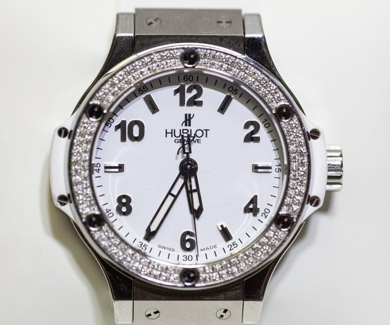 Hublot Big Bang Diamond Bezel, White Dial, White Rubber Strap For Sale ...