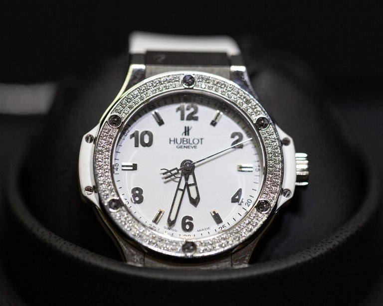 Hublot Big Bang Diamond Bezel, White Dial, White Rubber Strap For Sale ...