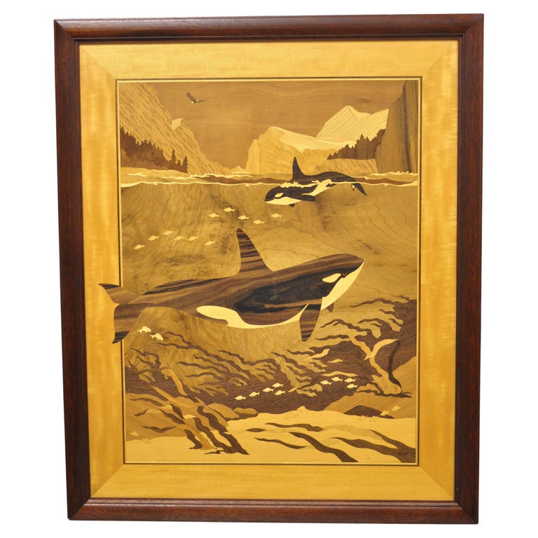 Hudson River Inlay Orcas Killer Whales Nature Sea Marquetry Inlaid Wall ...