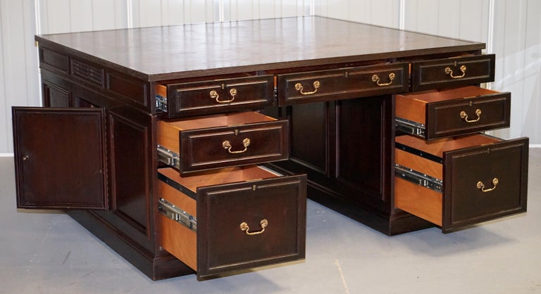 Huge 14 Drawers and 2 Bookshelves Twin Pedestal Double Sided Partner ...