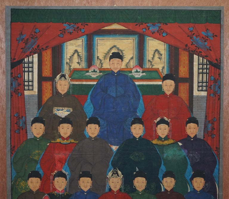 Huge 1880 Chinese Ancestral Portrait Painting Oil Scroll Canvas Part of ...