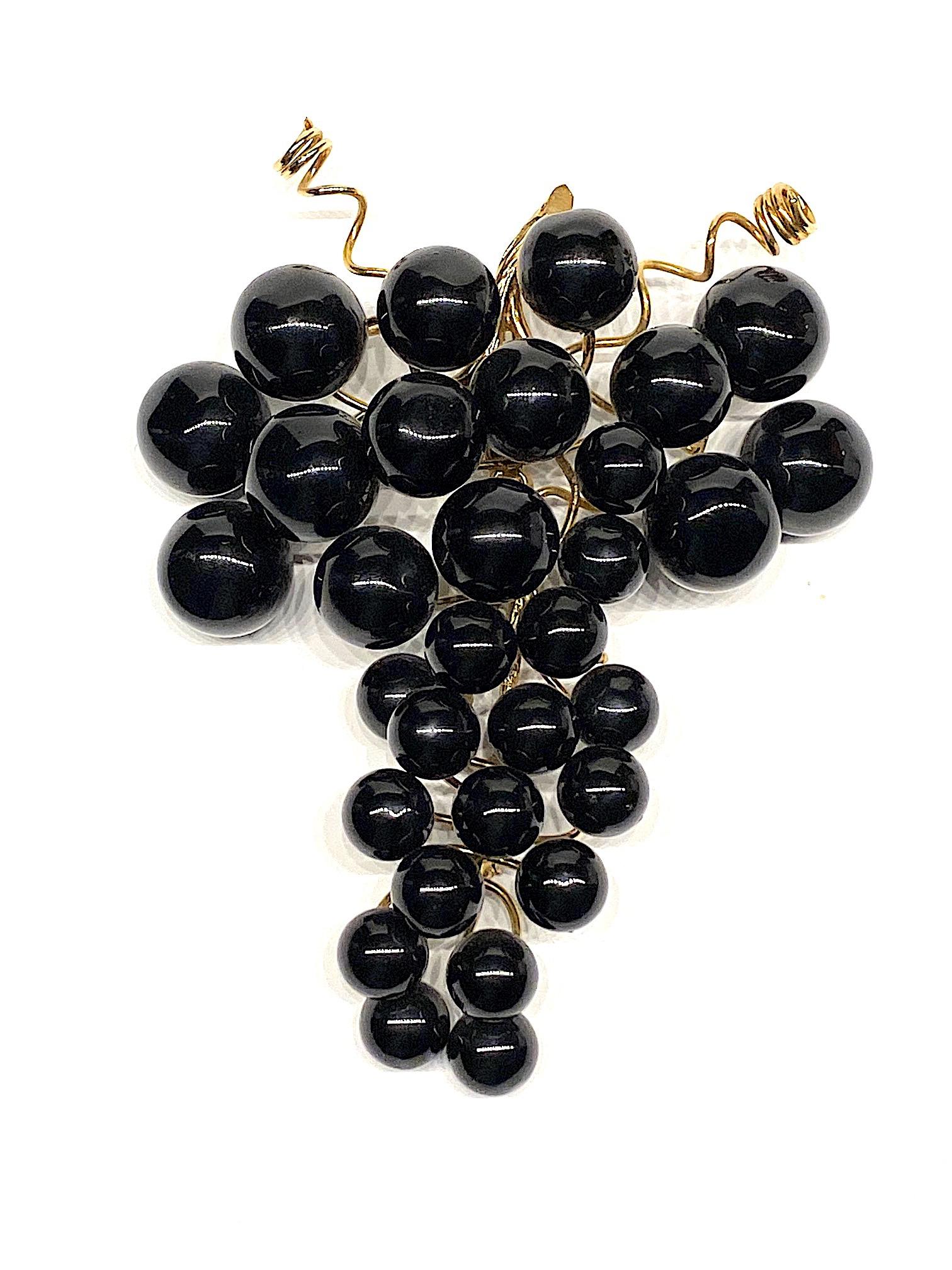 Huge 1980s Black Grape Bunch Brooch at 1stDibs