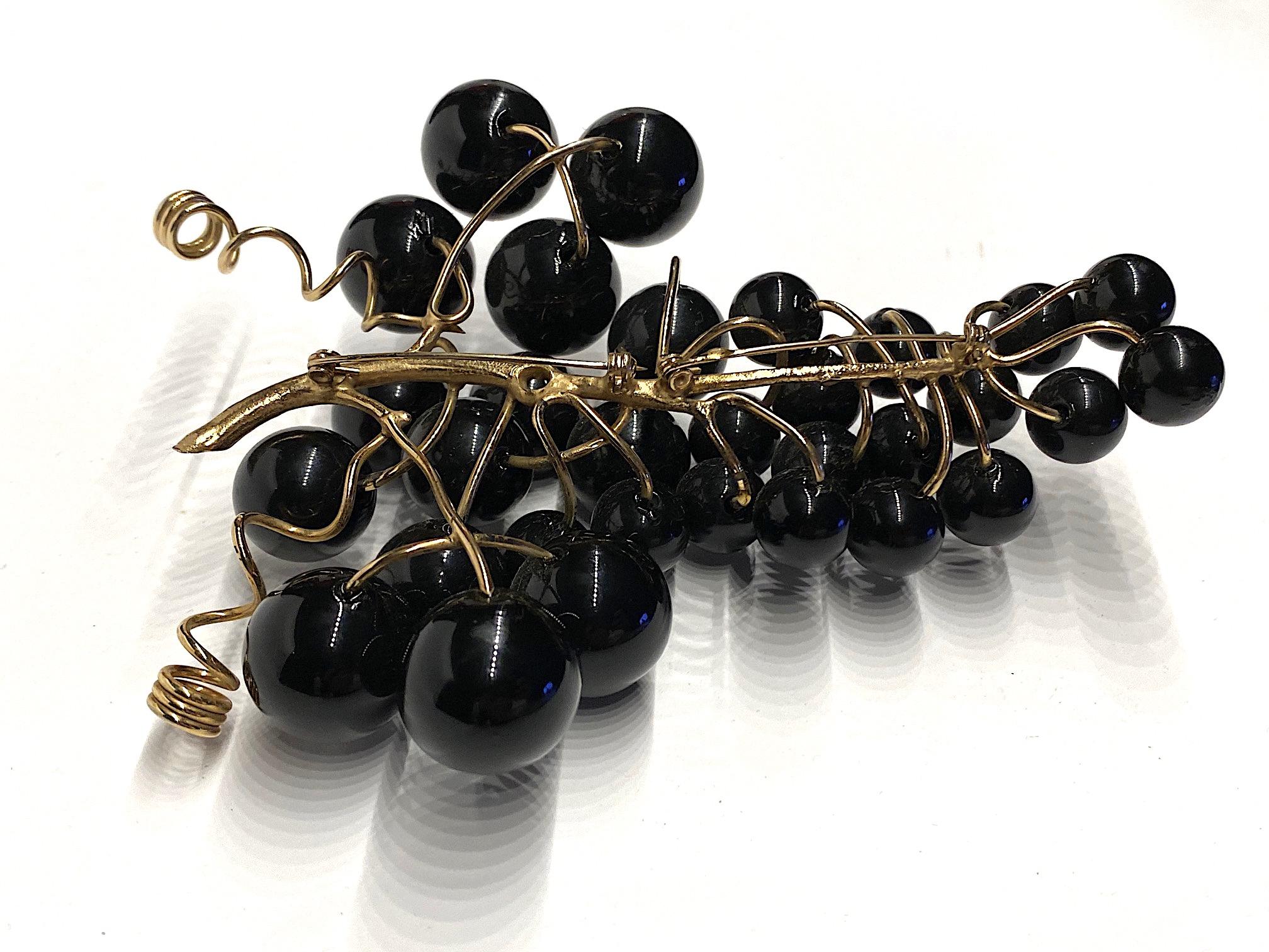 Huge 1980s Black Grape Bunch Brooch at 1stDibs