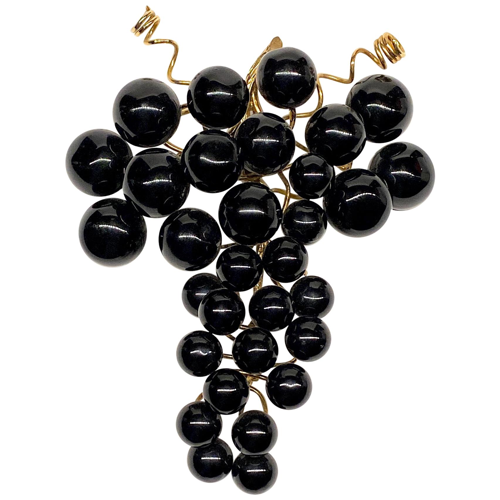 Huge 1980s Black Grape Bunch Brooch at 1stDibs