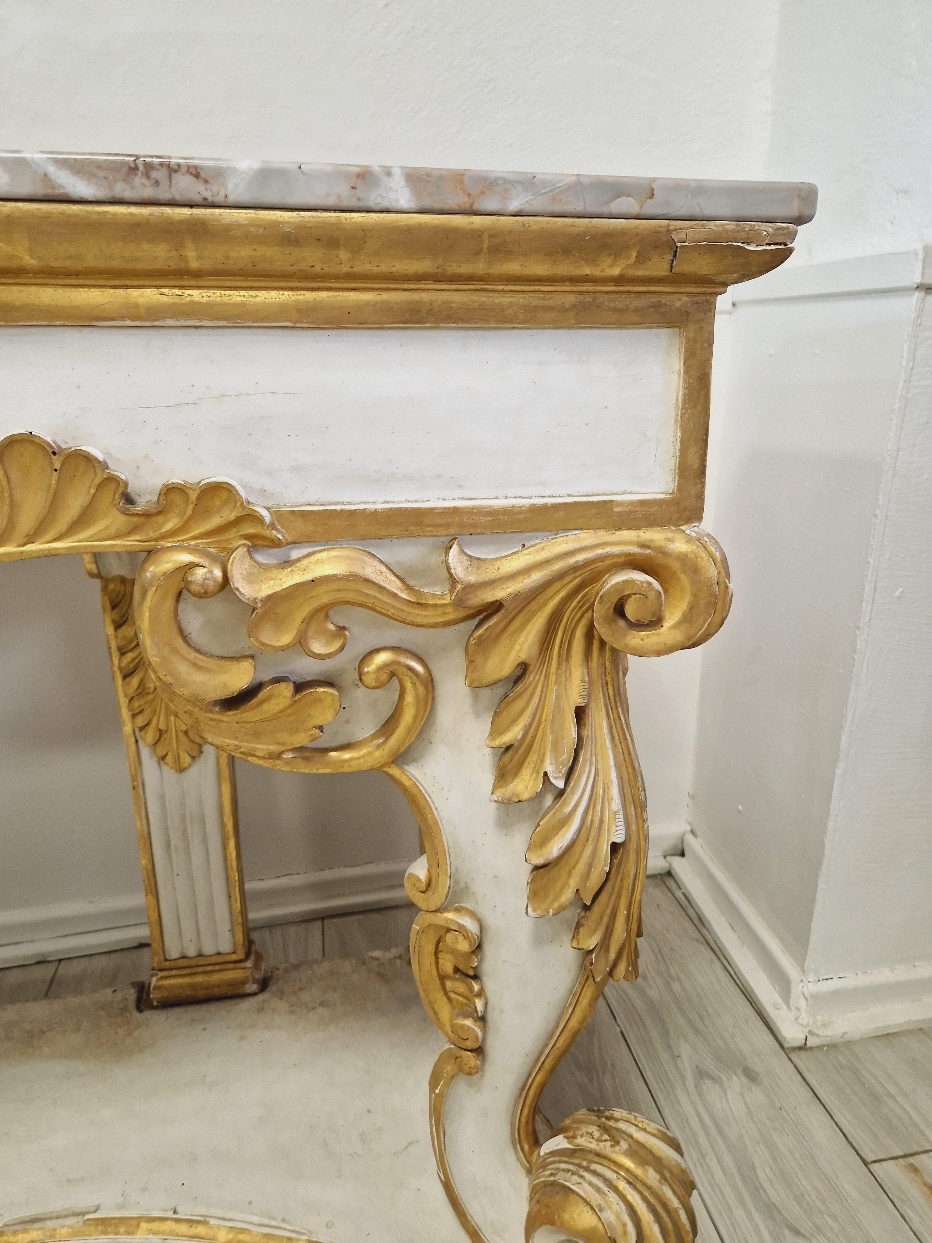 Huge 19th Century Baroque Console Table with Marble Top For Sale at 1stDibs