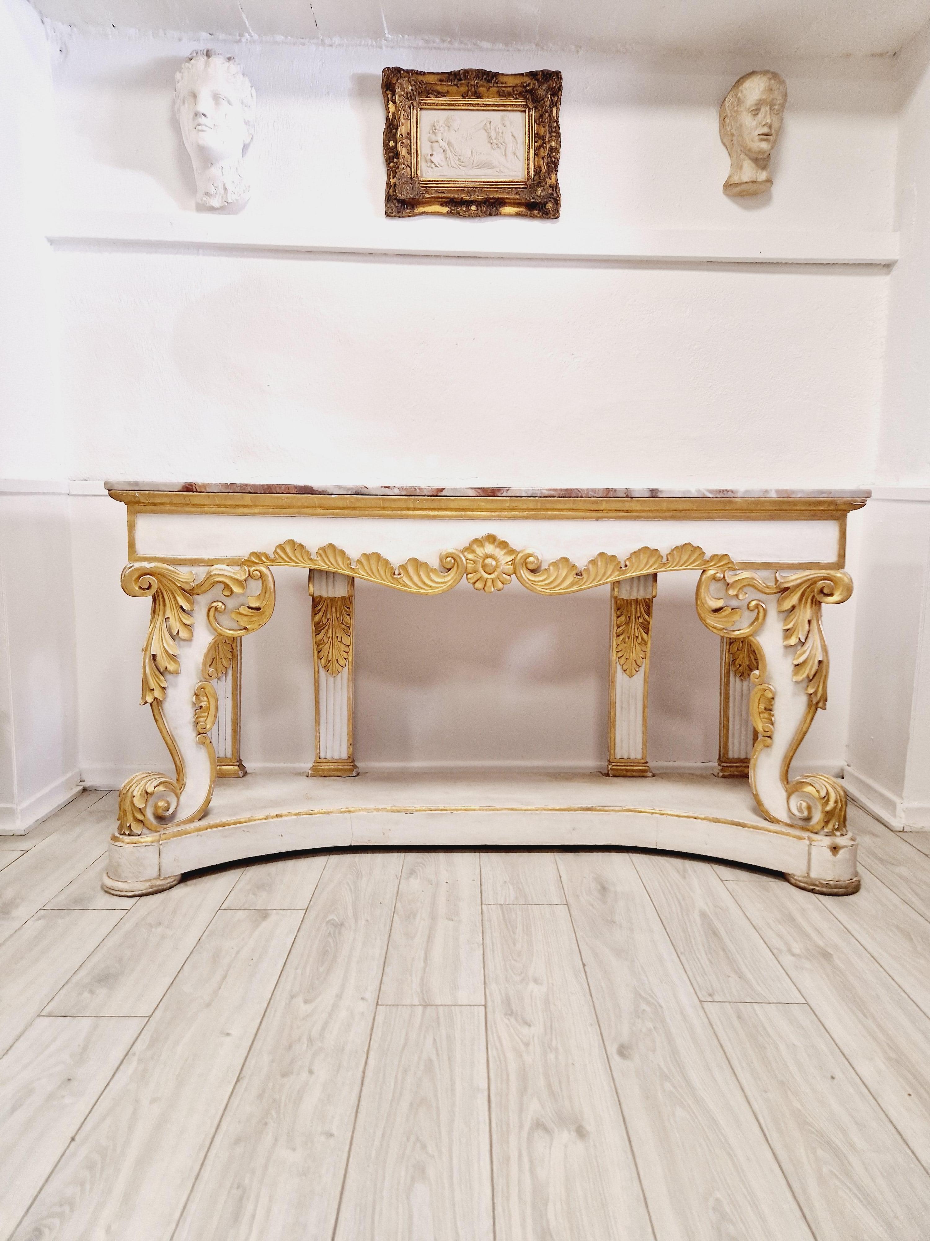 Huge 19th Century Baroque Console Table with Marble Top For Sale at 1stDibs