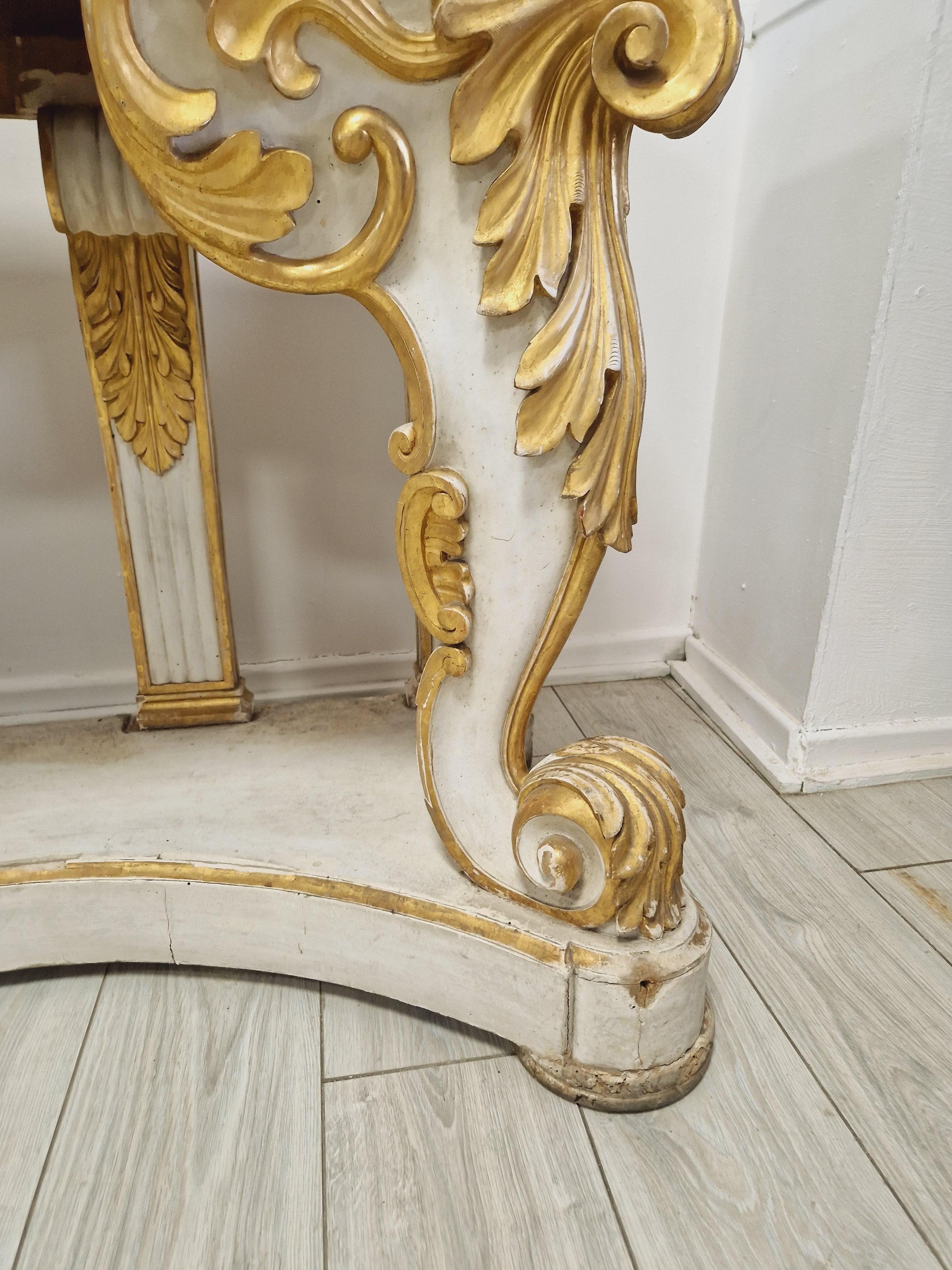 Huge 19th Century Baroque Console Table with Marble Top For Sale at 1stDibs